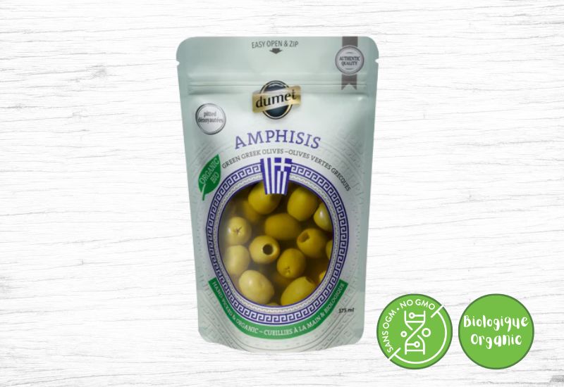 Dumet - Amphisis Olives vertes Grecque dénoyautées BIO | Fermes Valens